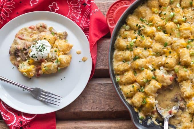 Cheesy Tater Tot Casserole with Brisket - stetted